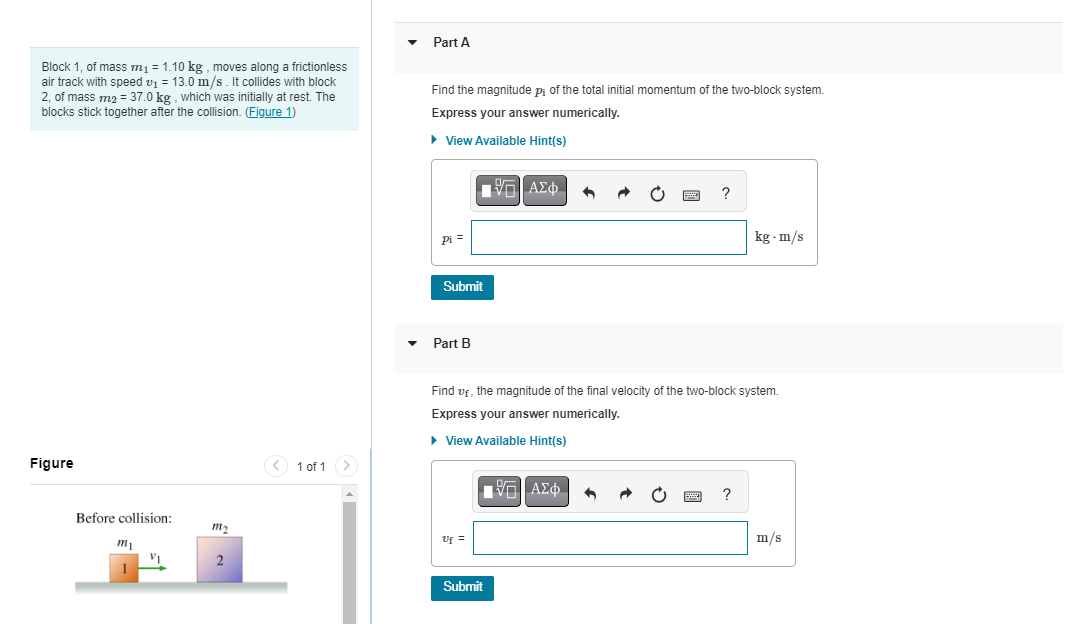 Solved Block 1 , of mass m1=1.10 kg, moves along a | Chegg.com
