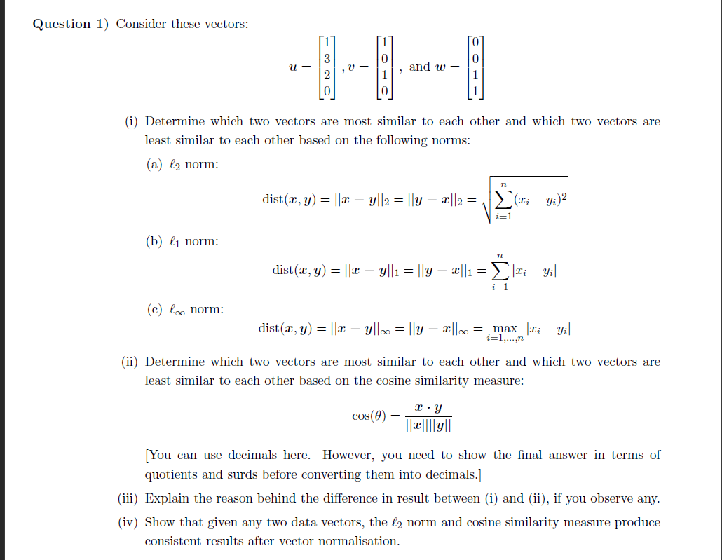Question 1) Consider these vectors: | Chegg.com