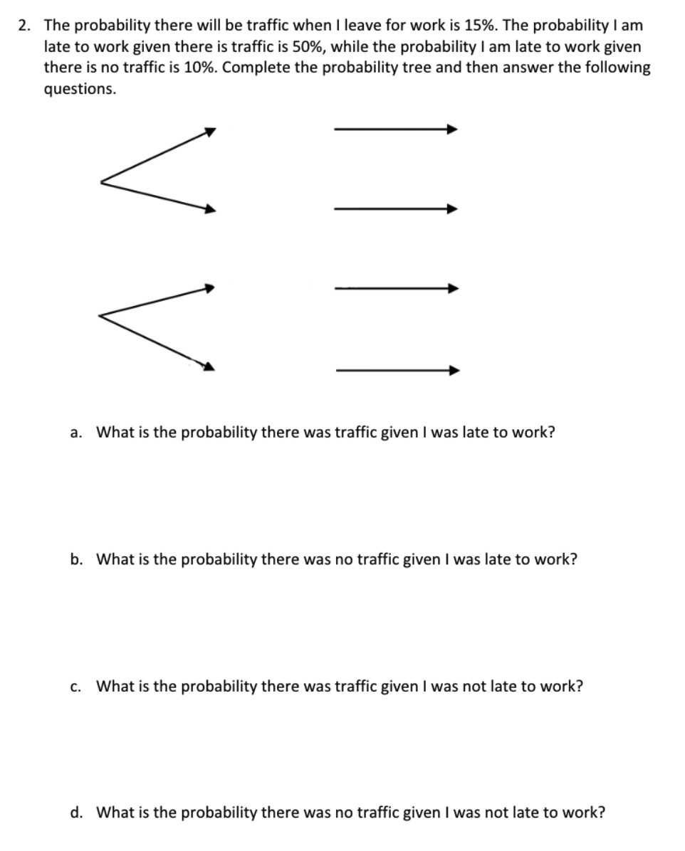 Solved The probability there will be traffic when I leave | Chegg.com