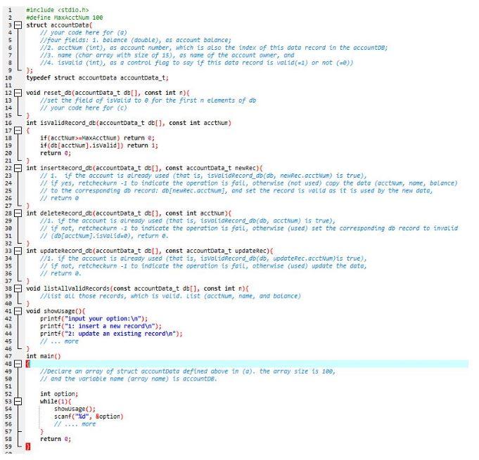 Solved c struct and simple database manipulation Refer to | Chegg.com