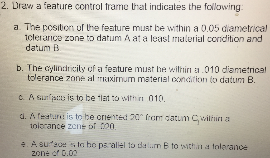 Solved 2. Draw a feature control frame that indicates the | Chegg.com