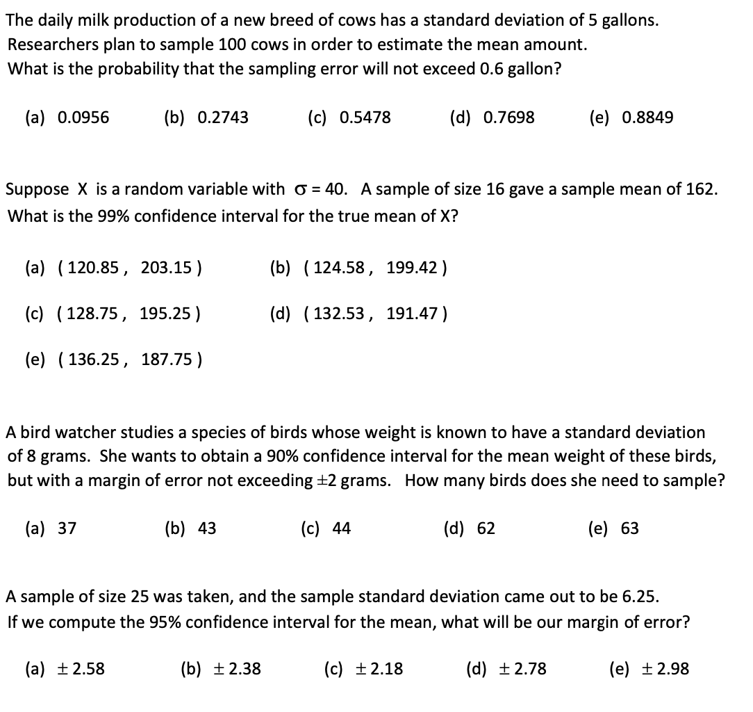 Solved The daily milk production of a new breed of cows has | Chegg.com