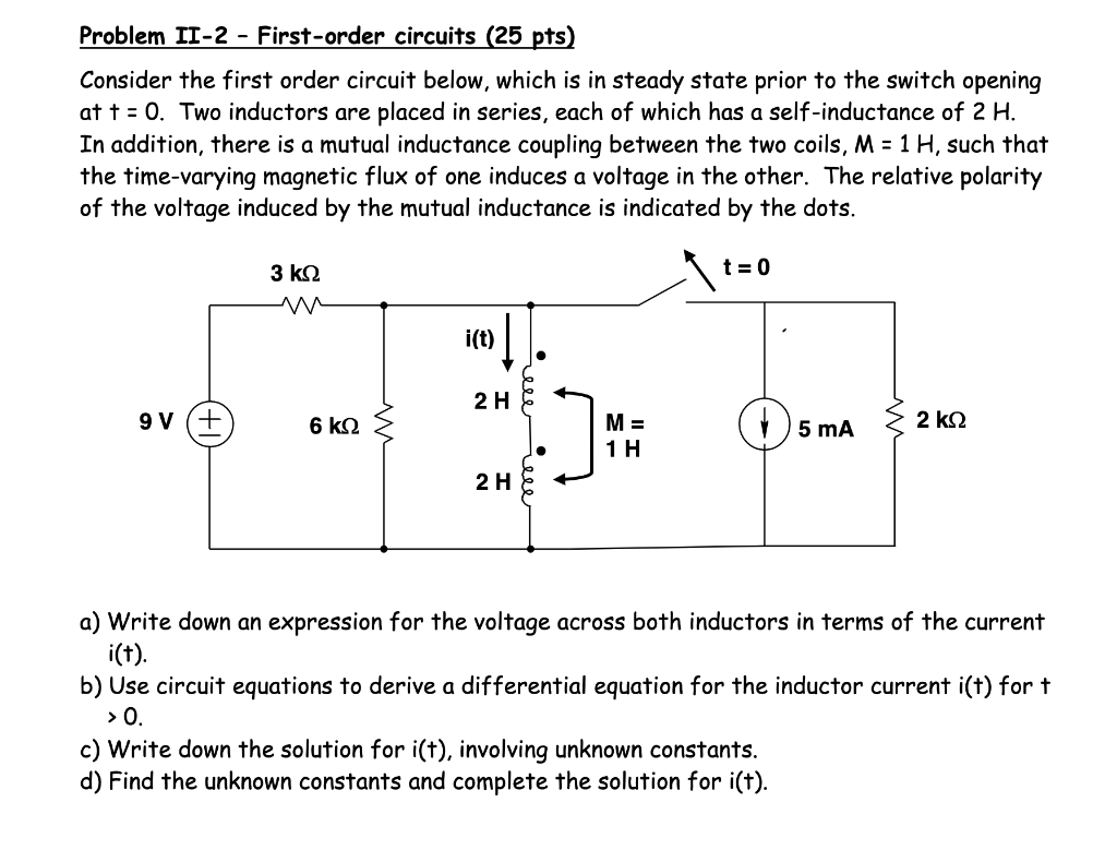Solved Problem II-2 - First-order circuits (25 pts) Consider | Chegg.com