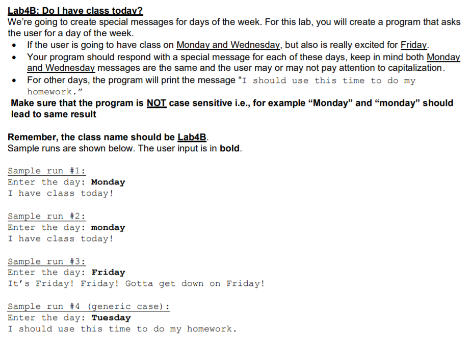Solved Lab4B: Do I have class today? We're going to create | Chegg.com