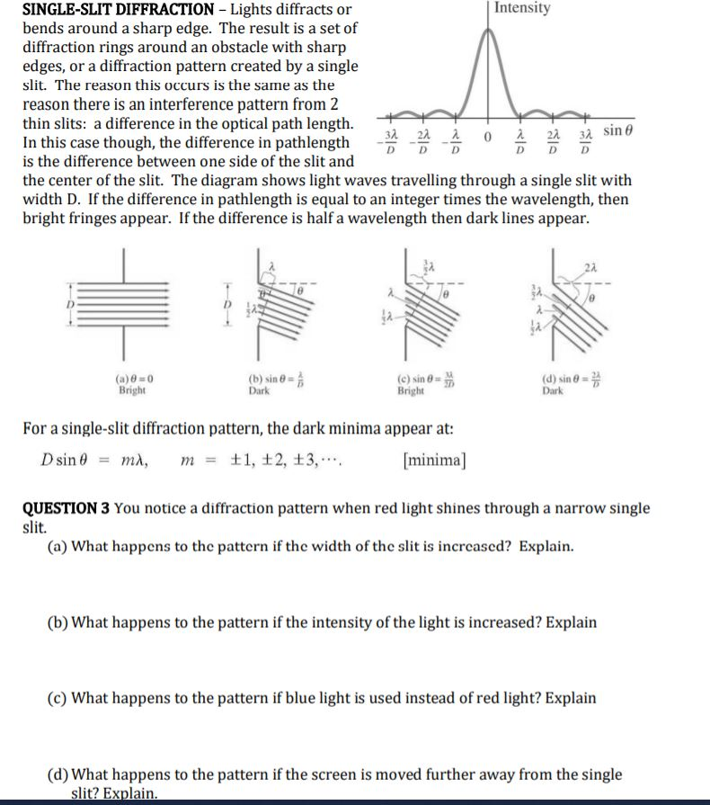 Solved SINGLE-SLIT DIFFRACTION - Lights diffracts or | Chegg.com