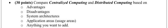 Solved - (30 points) Compare Centralized Computing and | Chegg.com