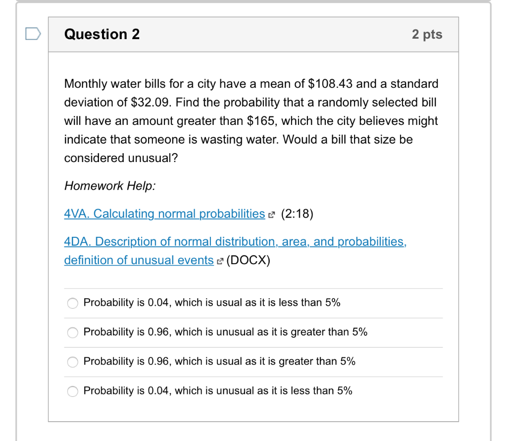 Solved Question 2 pts The length of time a person takes to | Chegg.com