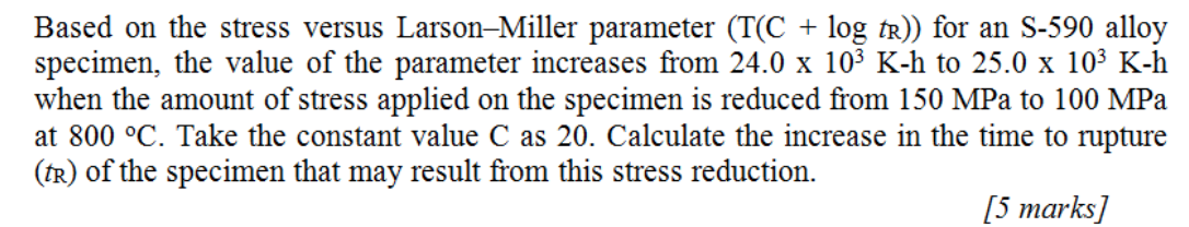 Solved Based on the stress versus Larson-Miller parameter | Chegg.com
