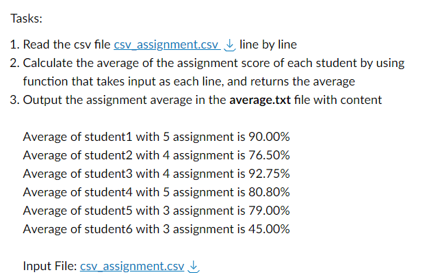 Solved Tasks:Read the csv file csv assignment.csv darr line | Chegg.com