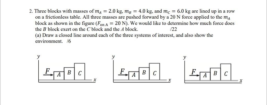Solved 2. Three blocks with masses of mA=2.0 kg,mB=4.0 kg, | Chegg.com
