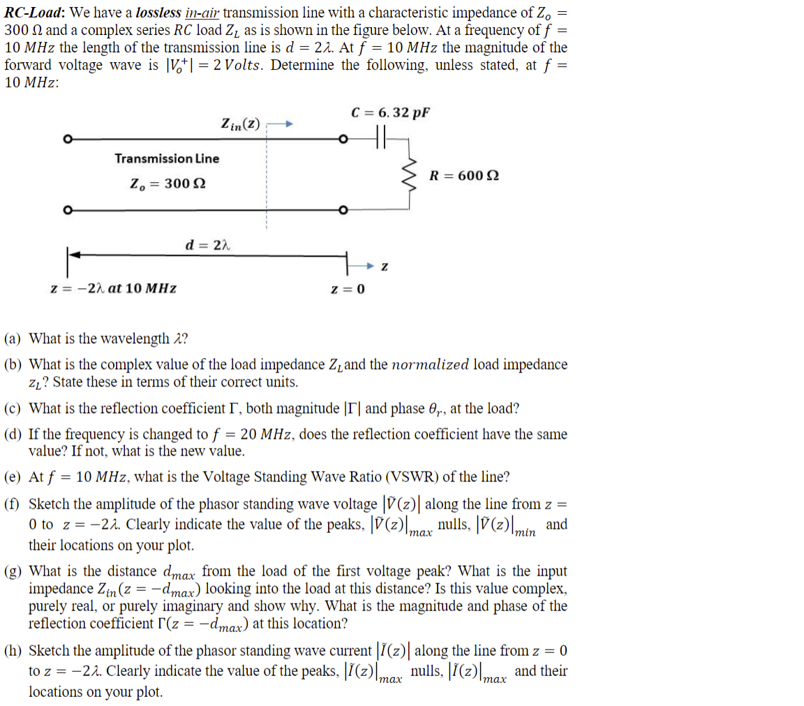 RC-Load: We have a lossless in-air transmission line | Chegg.com