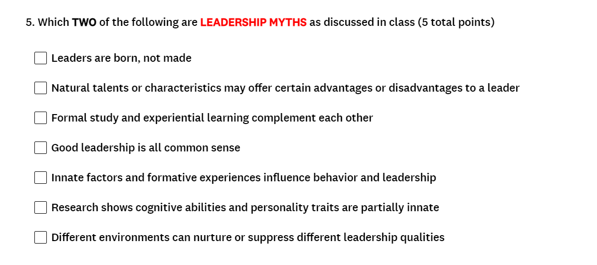 Solved Which TWO of the following are LEADERSHIP MYTHS as | Chegg.com
