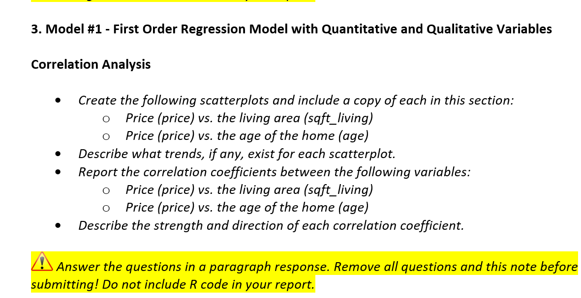 3. Model #1 - First Order Regression Model with | Chegg.com