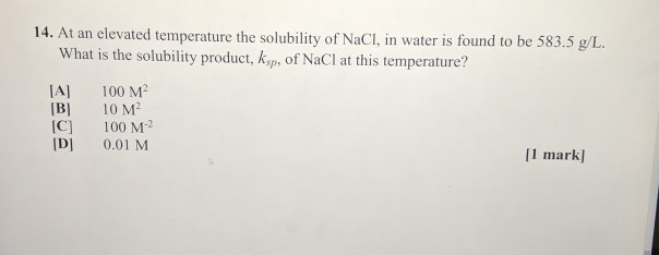 Solved At an elevated temperature the solubility of NaCl, in | Chegg.com