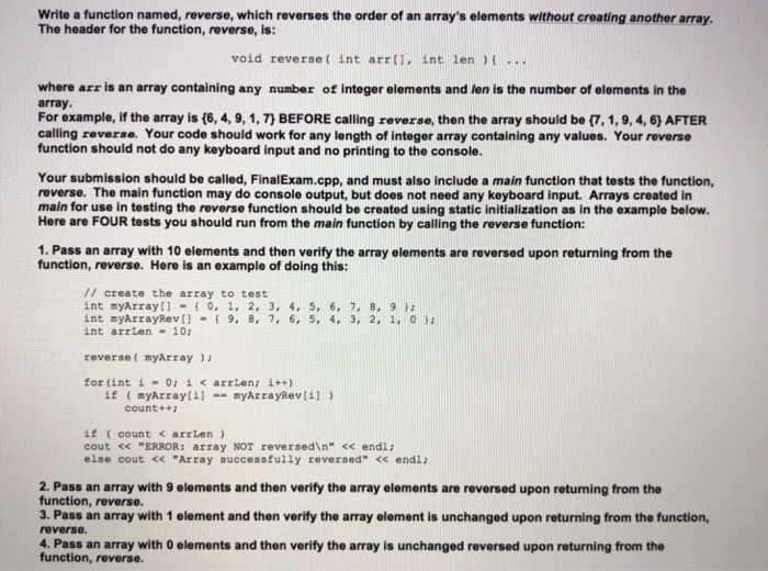 Solved Write a function named, reverse, which reverses the | Chegg.com