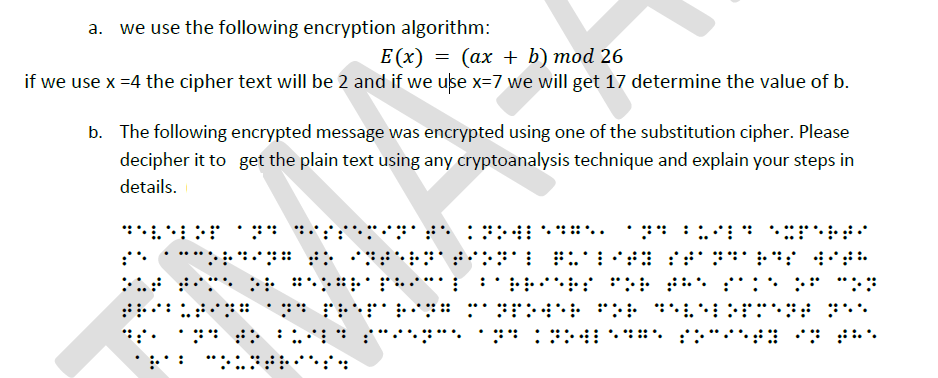 Solved a. we use the following encryption algorithm: | Chegg.com
