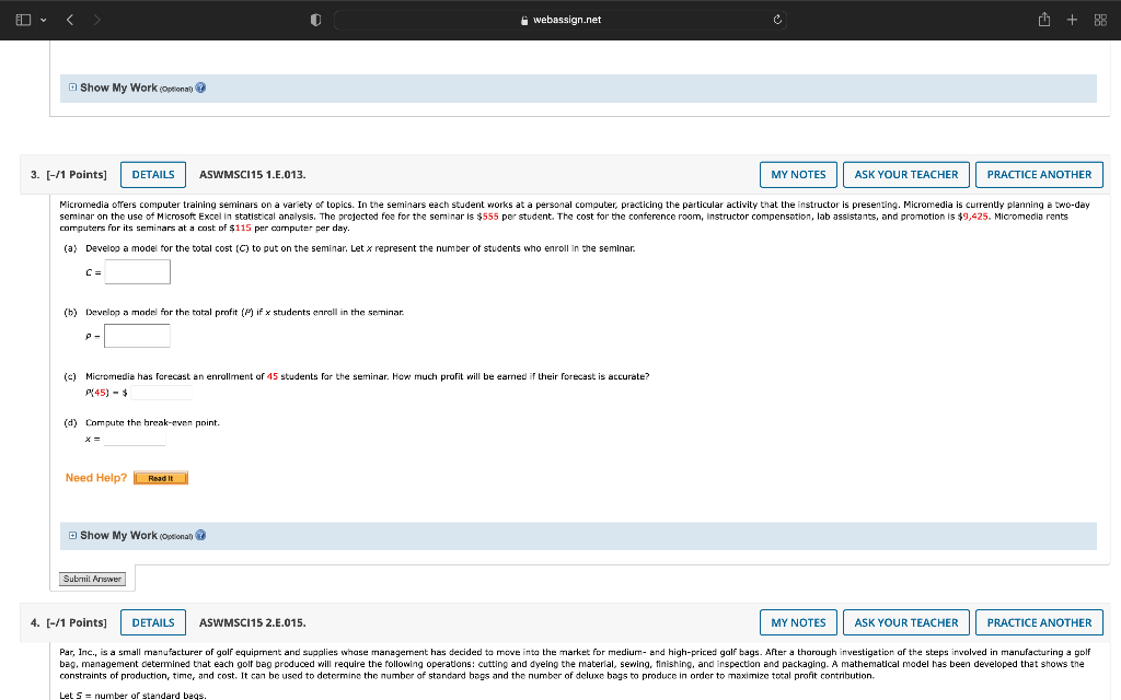Solved webassign.net + 88 Show My Work (Optional 3. [-/1 | Chegg.com
