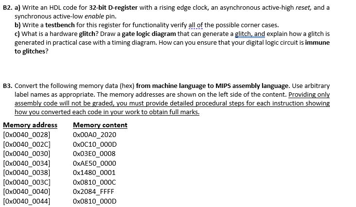 B2. a) Write an HDL code for 32-bit D-register with a | Chegg.com