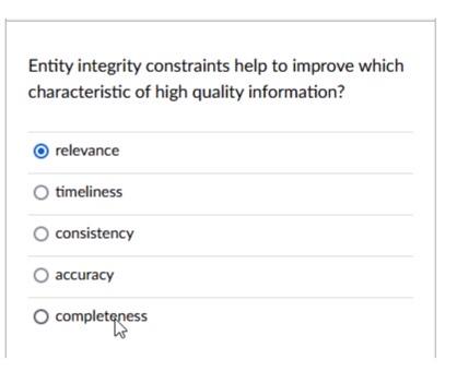 Solved Entity integrity constraints help to improve which | Chegg.com