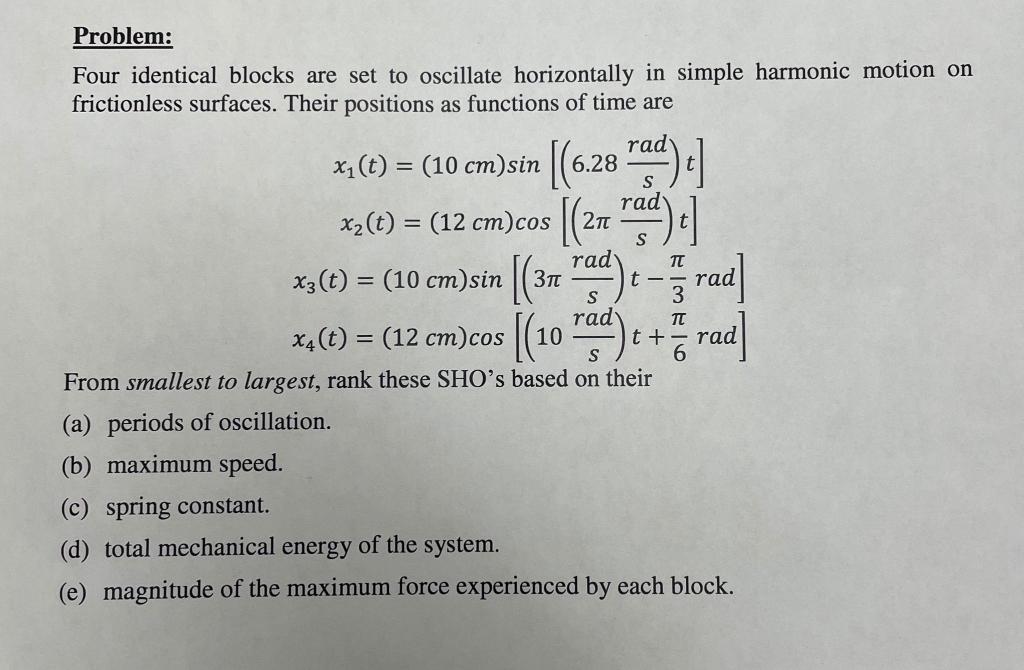 Solved Problem: Four identical blocks are set to oscillate | Chegg.com
