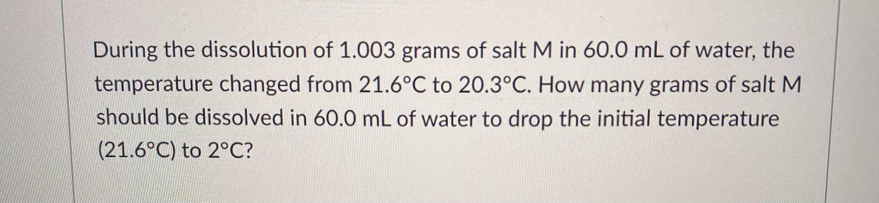 Solved During the dissolution of 1.003 grams of salt M in | Chegg.com