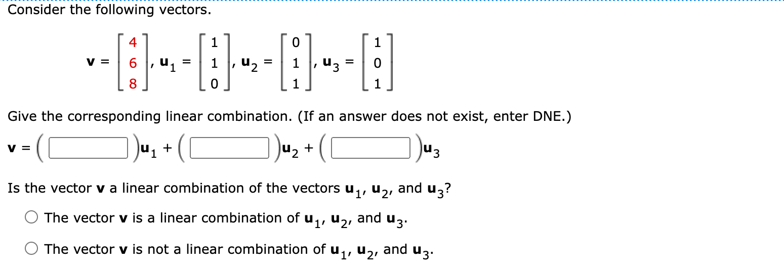 Solved Consider the following vectors. | Chegg.com