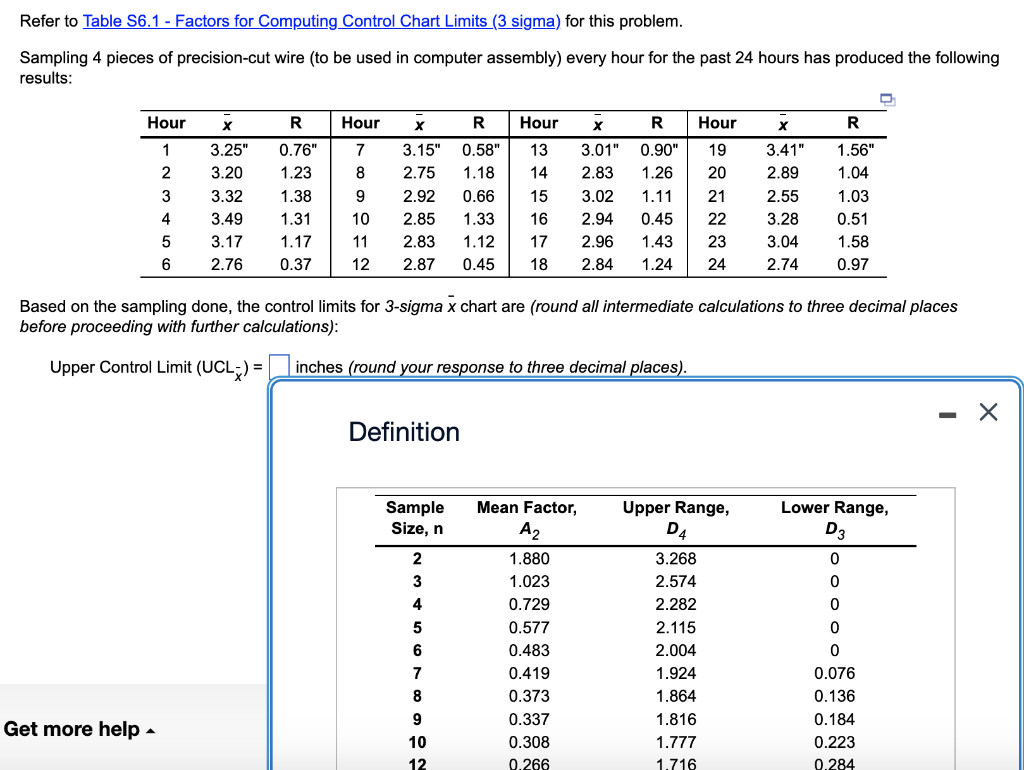 Solved Refer to Table S6.1 - Factors for Computing Control | Chegg.com