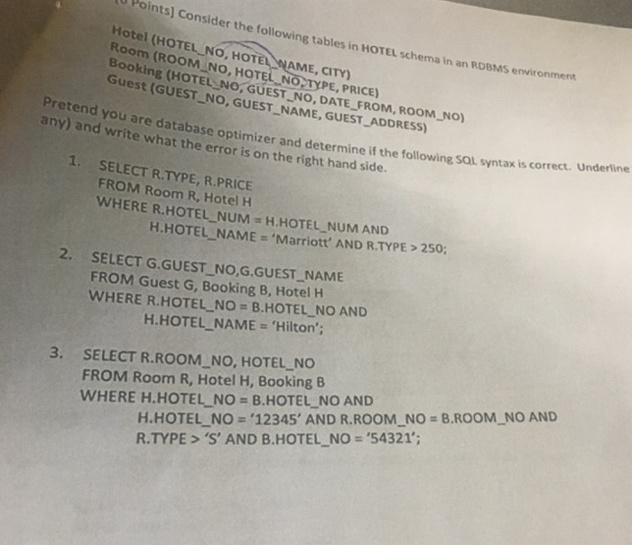 Solved Consider the following tables in HOTEL schema in | Chegg.com