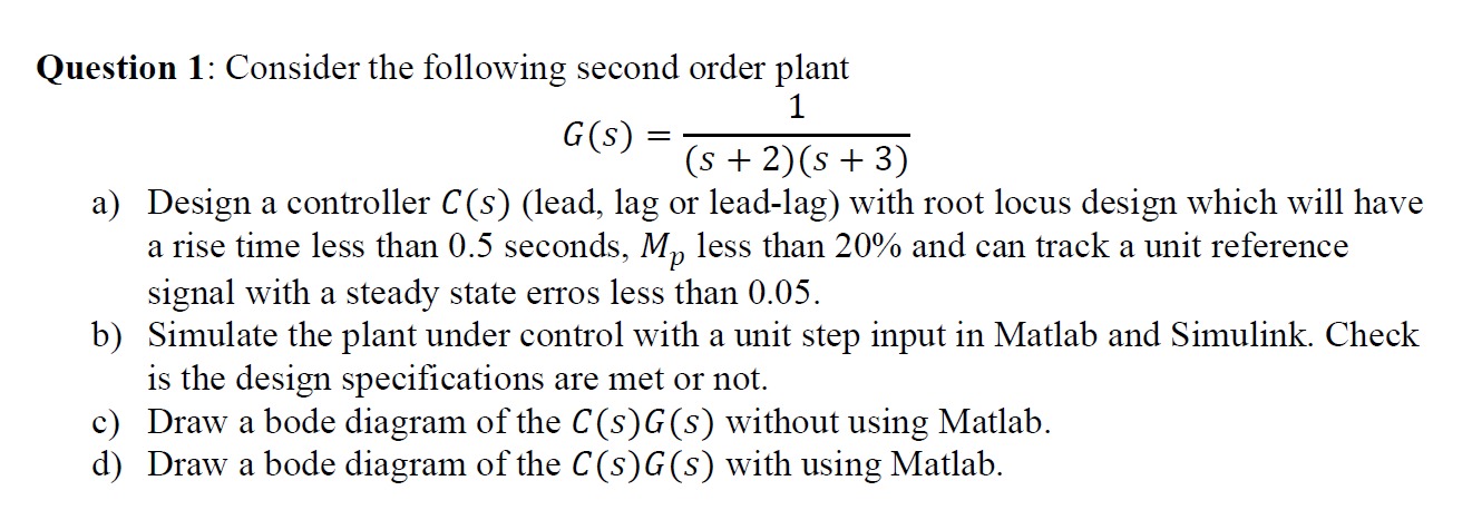 Solved Question 1: Consider the following second order | Chegg.com