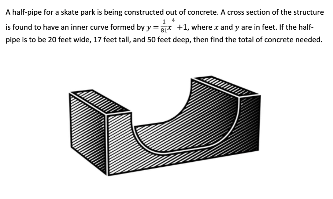 Solved A half-pipe for a skate park is being constructed out | Chegg.com