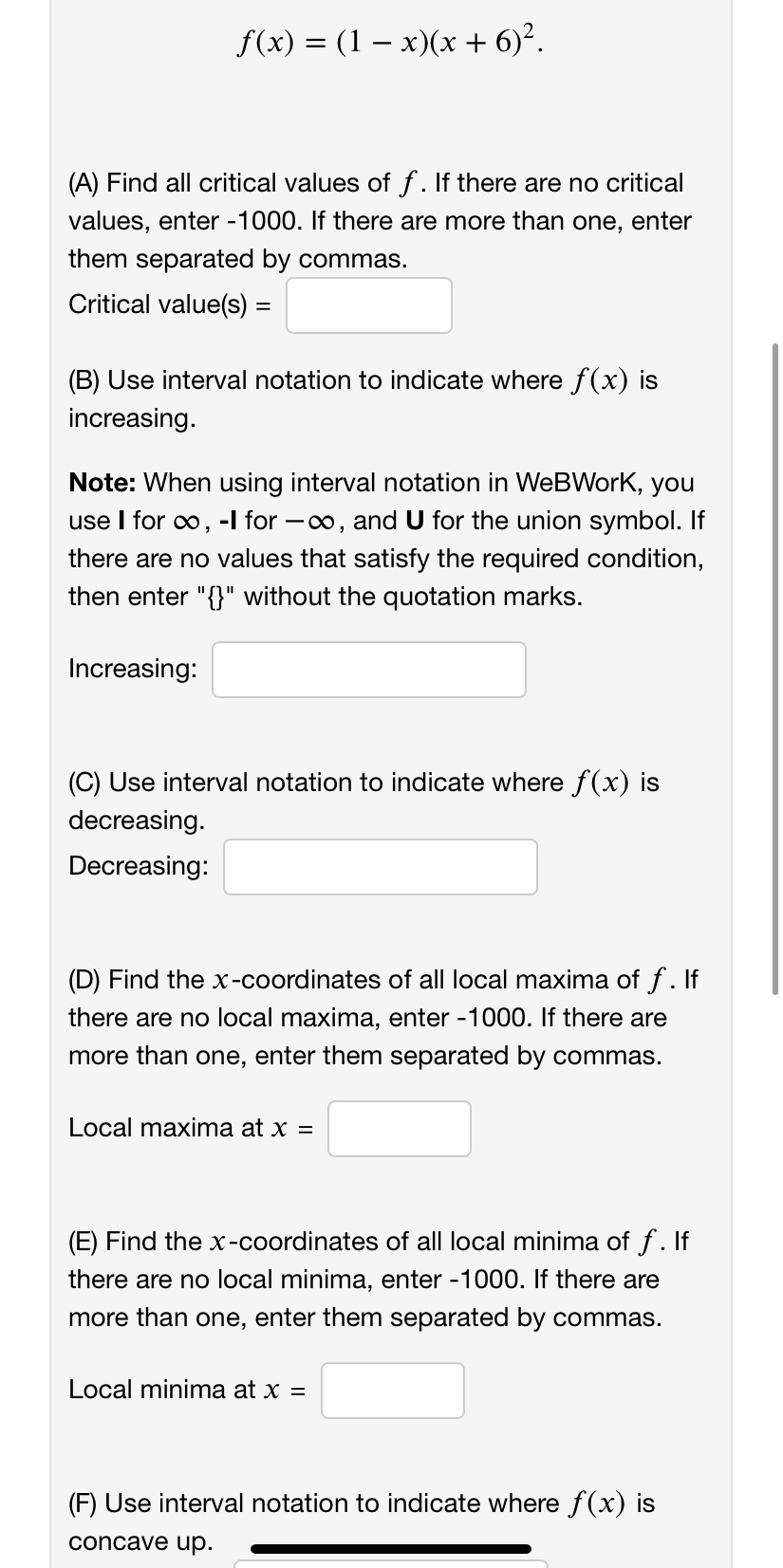 Solved f(x)=(1−x)(x+6)2 (A) Find all critical values of f. | Chegg.com