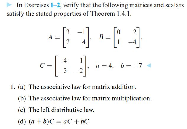 Solved THEOREM 1.4.1 Properties of Matrix Arithmetic | Chegg.com