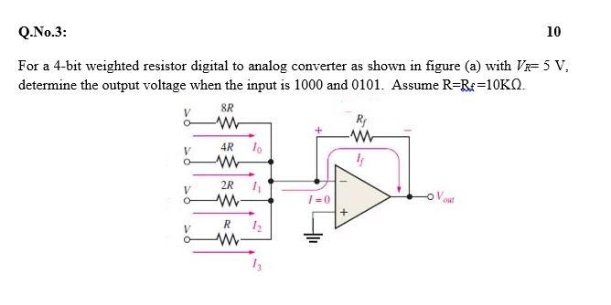 Solved Q.No.3: 10 For a 4-bit weighted resistor digital to | Chegg.com