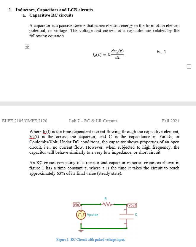 1. Inductors, Capacitors and LCR circuits. a. | Chegg.com