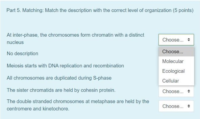 Solved Part 5. Matching: Match the description with the | Chegg.com