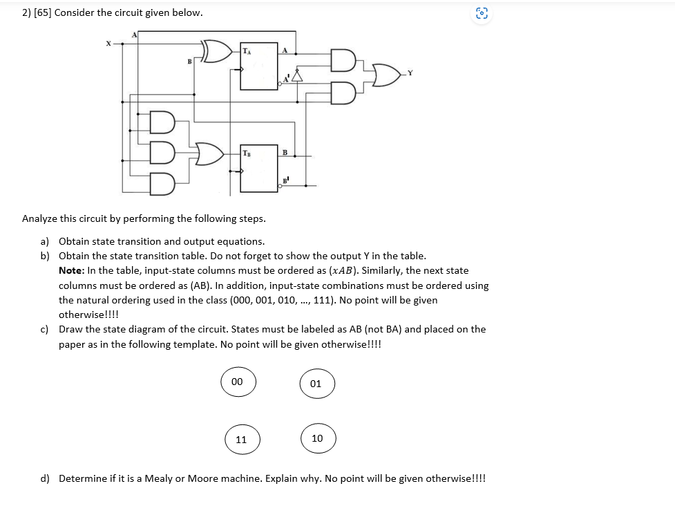 Solved 2) [65] Consider the circuit given below. [i] Analyze | Chegg.com