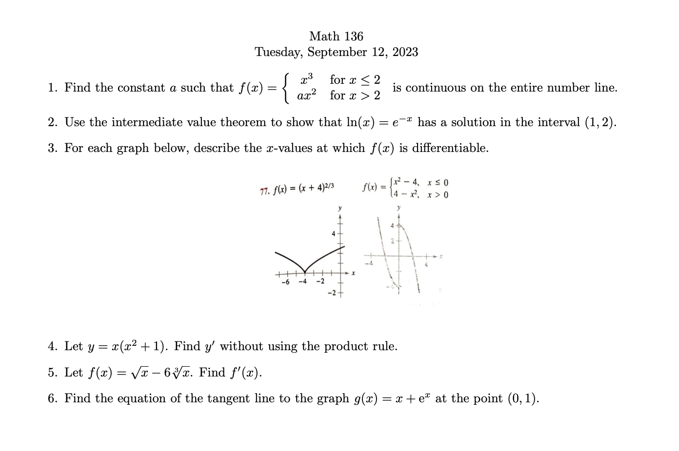 Math 136 Tuesday, September 12, 2023 1. Find the | Chegg.com