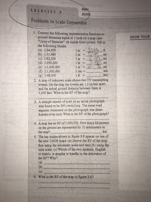 Solved EXERCISE 9 Name Section Problems in Scale Conversion | Chegg.com