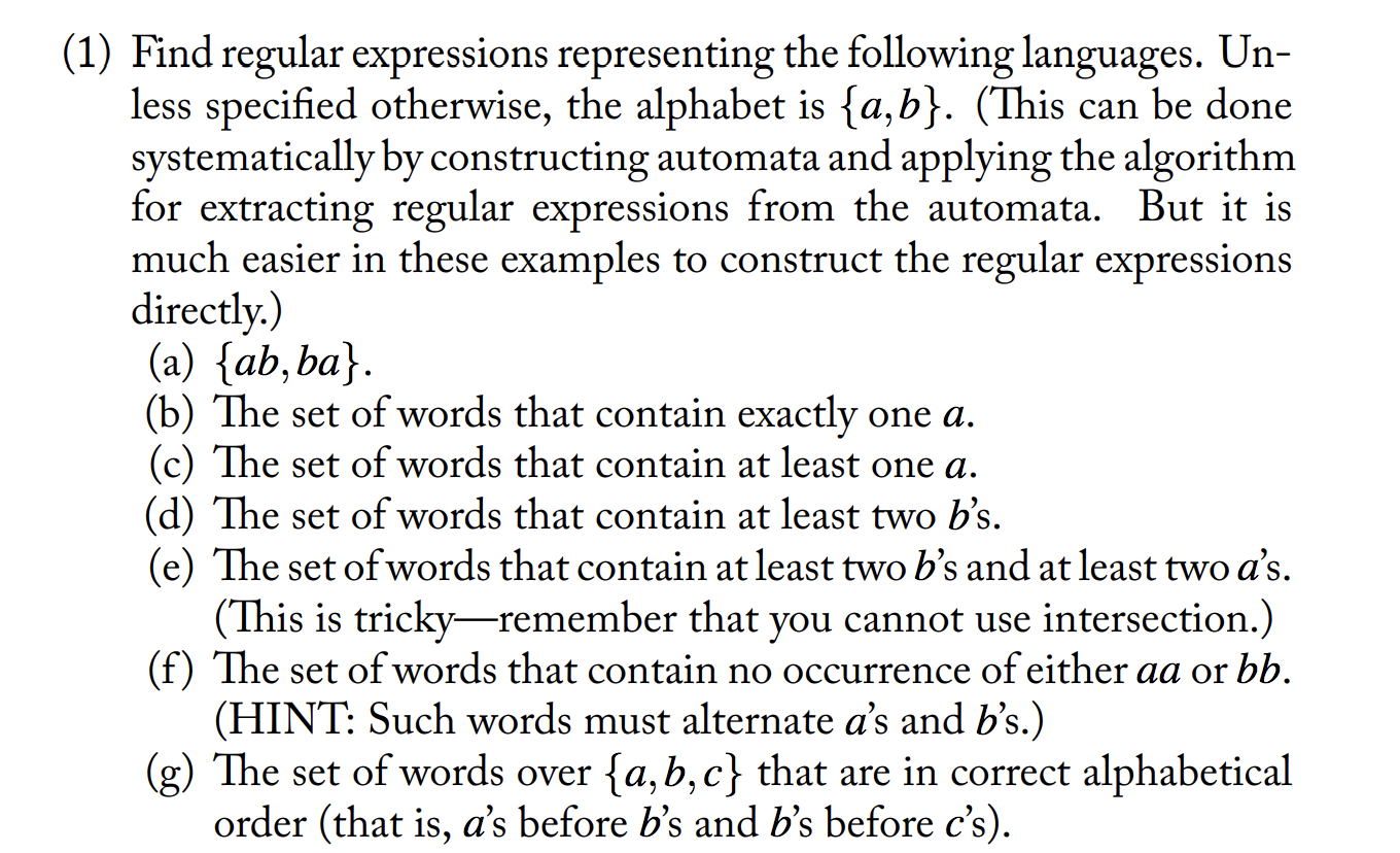 (1) Find regular expressions representing the | Chegg.com