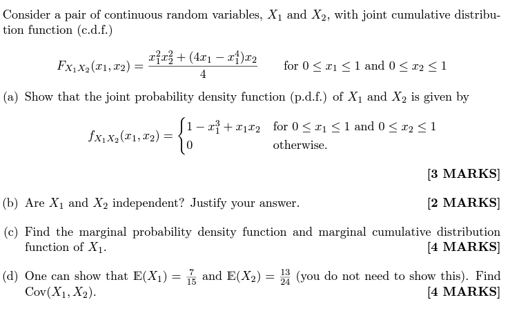 Solved Consider a pair of continuous random variables, X1 | Chegg.com