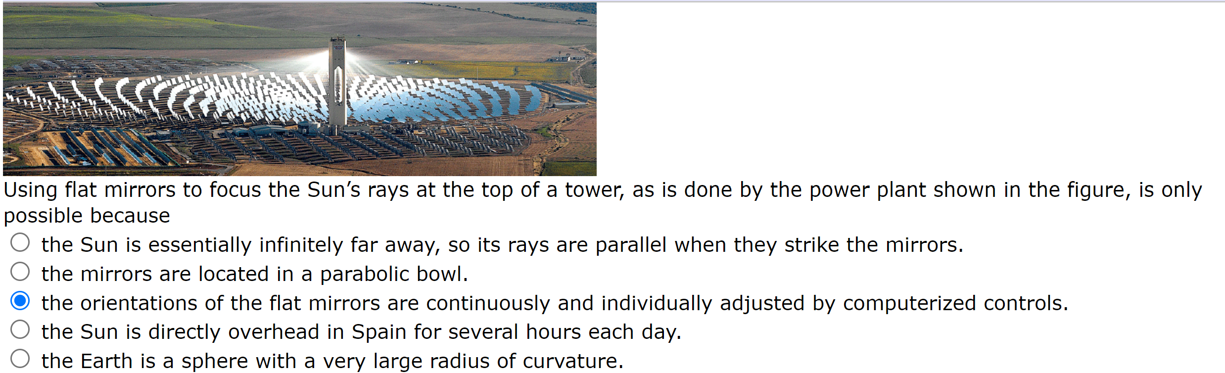 Solved Using flat mirrors to focus the Sun's rays at the top | Chegg.com