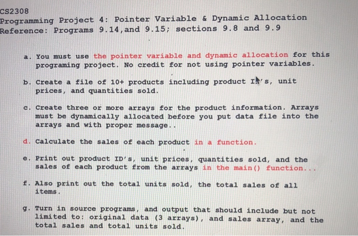 Solved CS2308 Programming Project 4: Pointer Variable & | Chegg.com