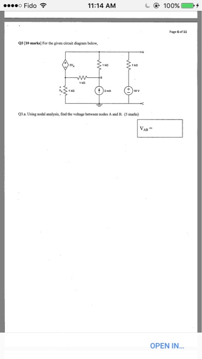 Solved For the given circuit diagram below, a Using nodal | Chegg.com