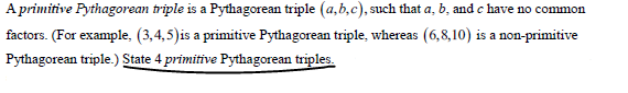 Solved A primitive Pythagorean triple is a Pythagorean | Chegg.com