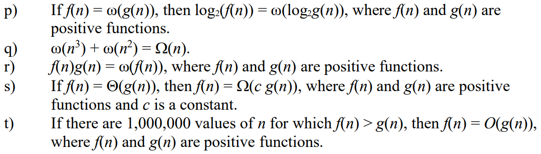 p) 9) r) s) If f(n) = @(g(n)), then logz(f(n)) = | Chegg.com