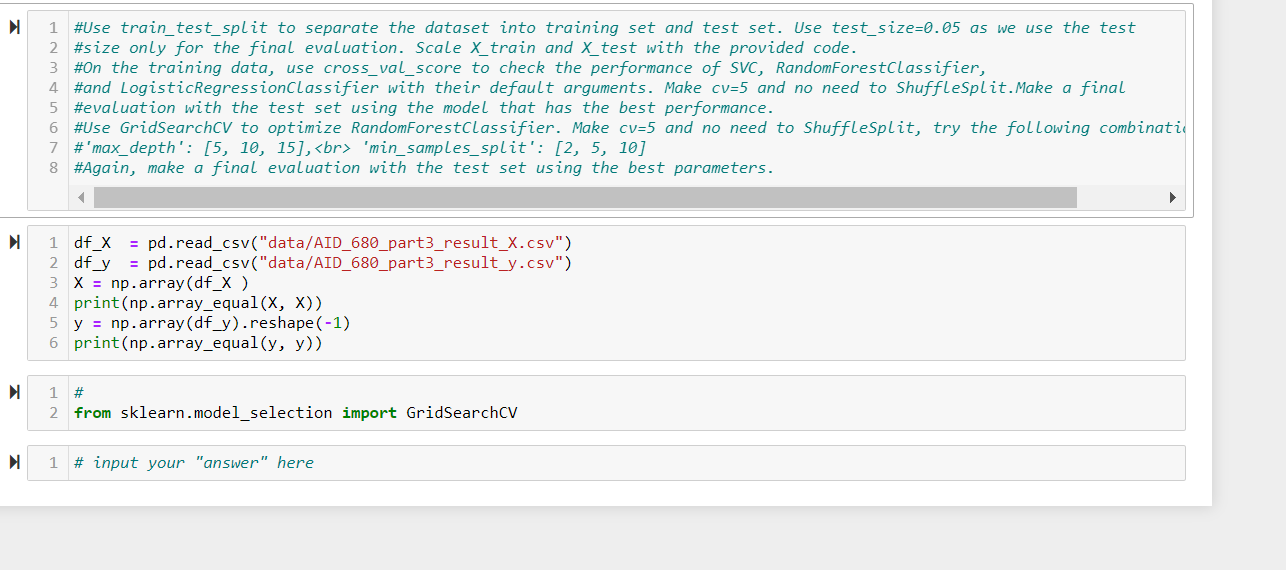 Solved 1 3 #Use train_test_split to separate the dataset | Chegg.com