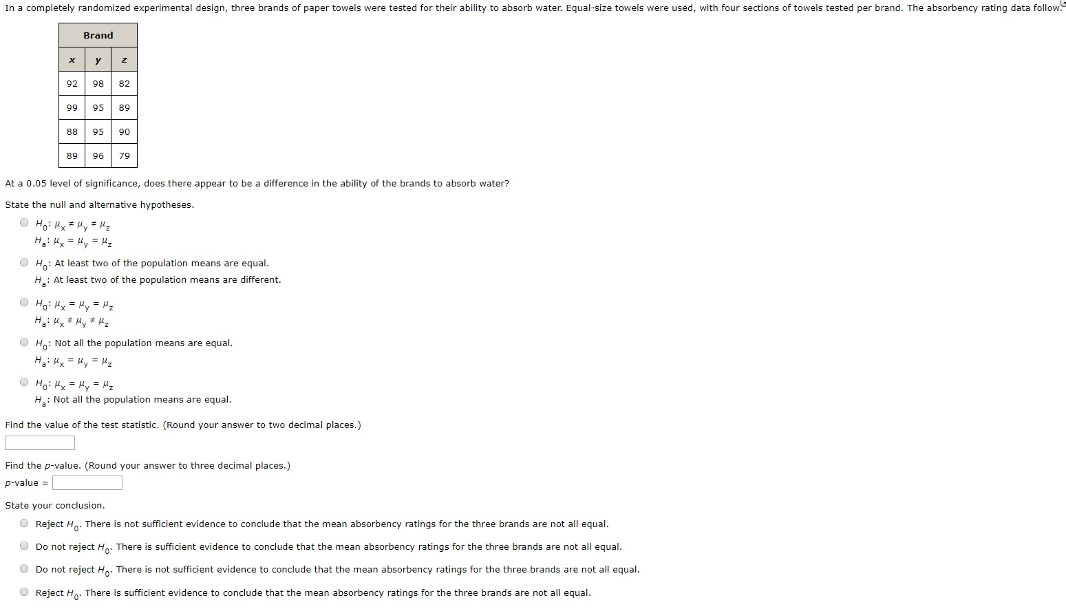 Solved In a completely randomized experimental design, three | Chegg.com