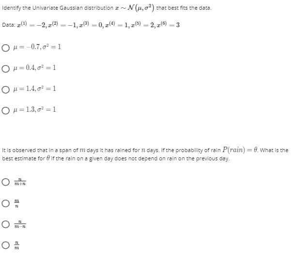 Solved Identify the Univariate Gaussian distribution I ~N (, | Chegg.com