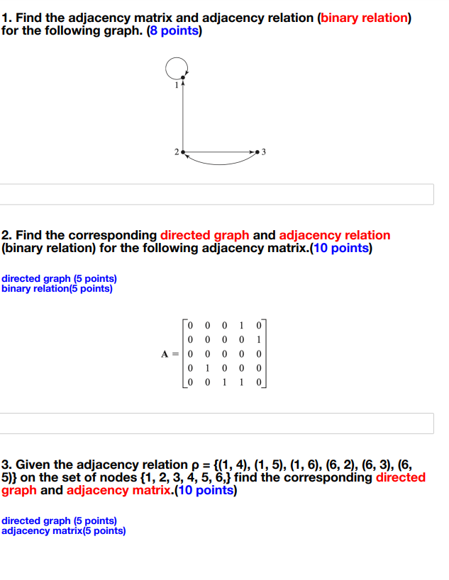 Solved 1. Find the adjacency matrix and adjacency relation | Chegg.com