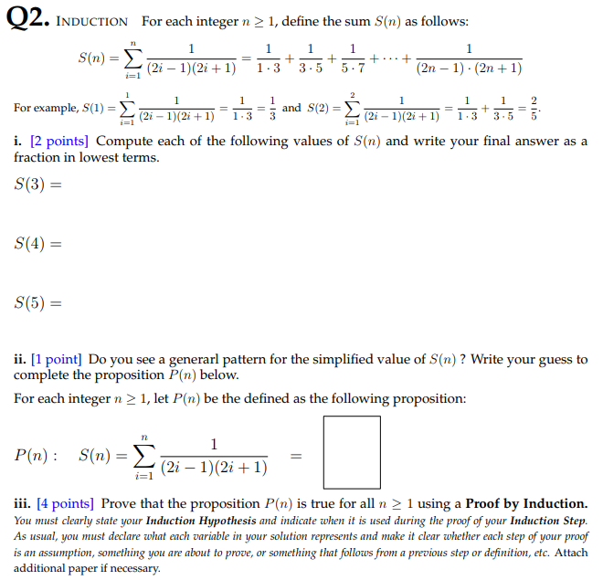 Solved Induction For Each Integer N 2 1 Define The Sum Sn 